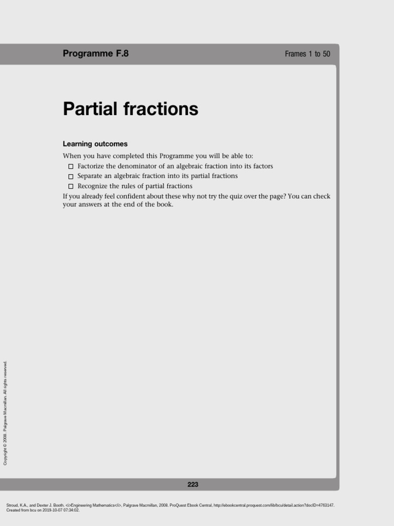 Engineering Mathematics-Partial Fractions | PDF