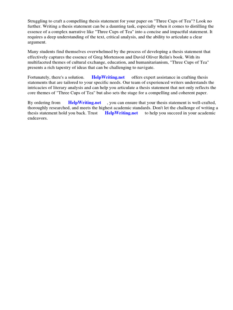 Thesis Statement For Three Cups of Tea | PDF | Tea