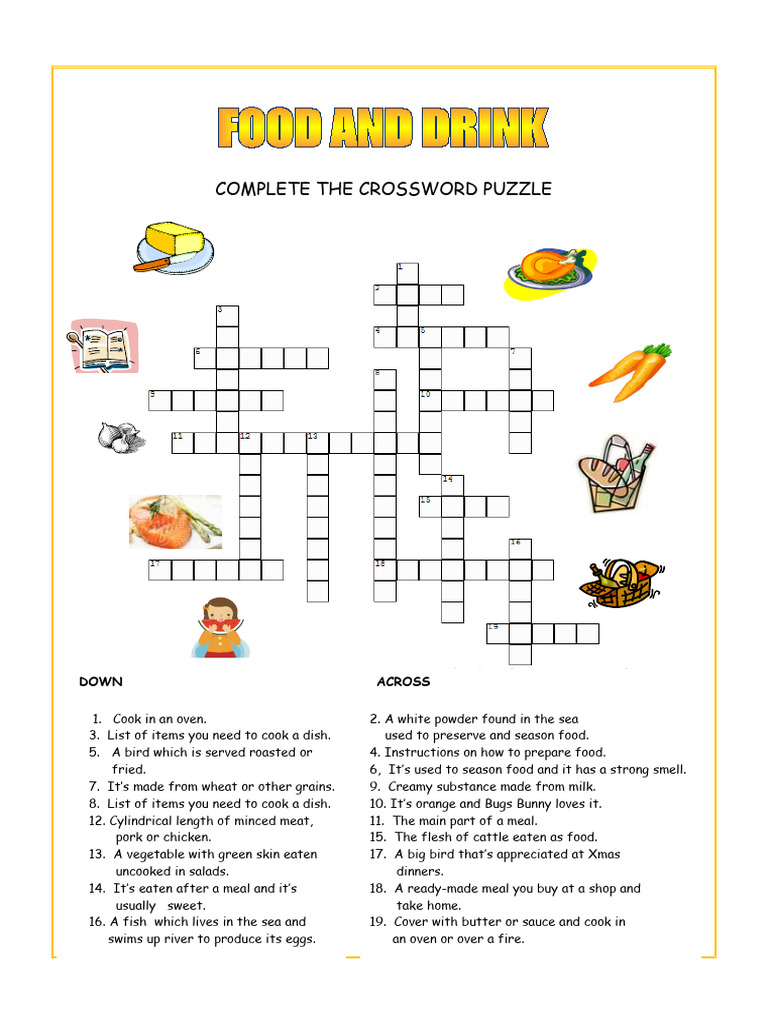 Food and Drink Crossword Crosswords 67477 | PDF