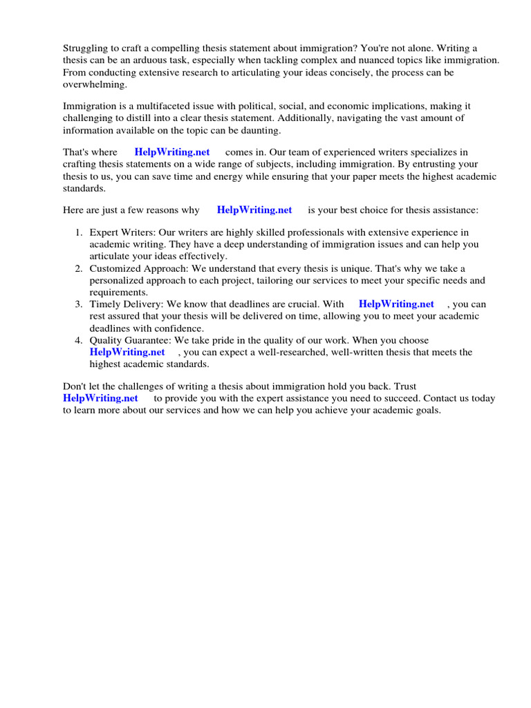 Thesis Statement Examples About Immigration | PDF