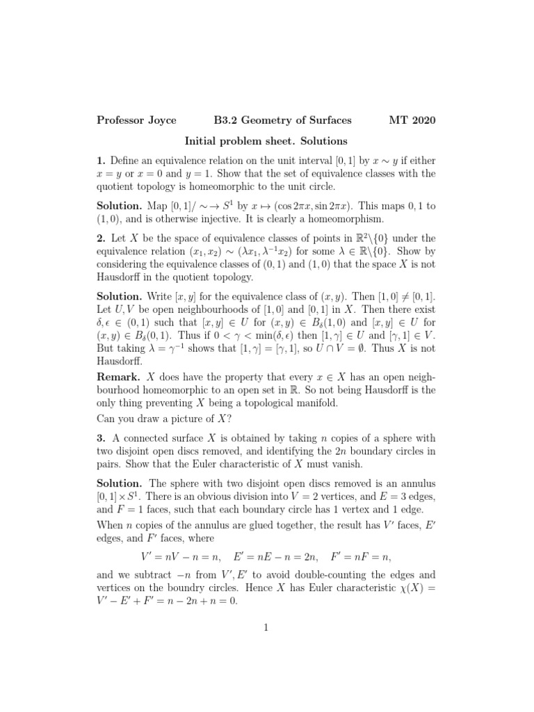 Problem Sheet 0 Solutions | PDF | Topology | Space