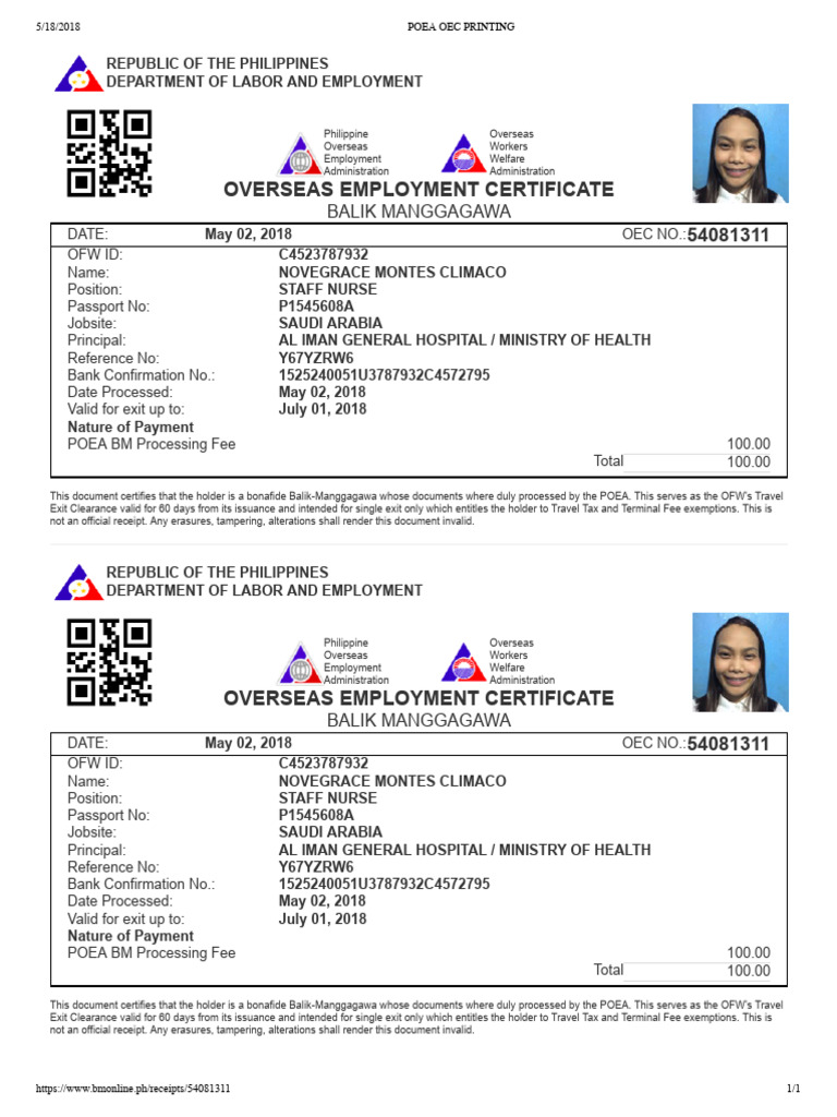 Poea Oec Printing | PDF | Government