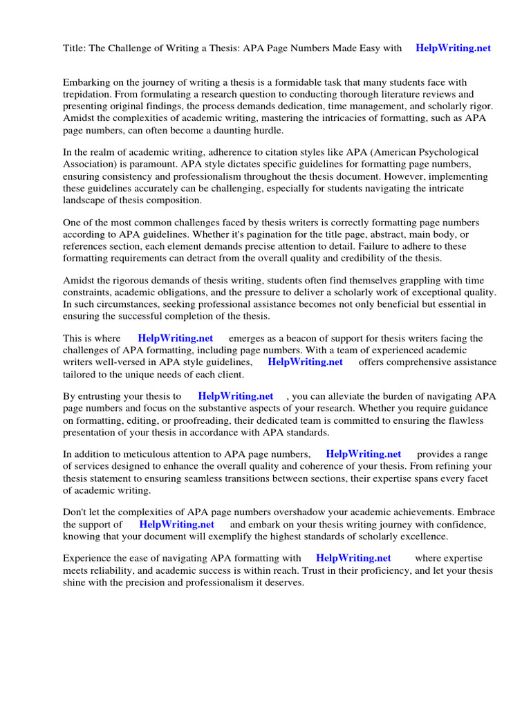 Apa Page Numbers Thesis | PDF | Apa Style | Thesis