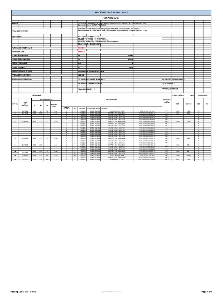 Quiluma Project Packing List 2023 | PDF