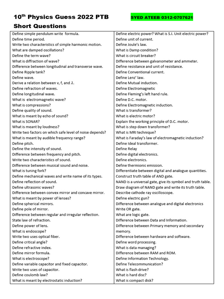 10th Grade Physics Exam Guide 2022 | PDF | Waves | Sound