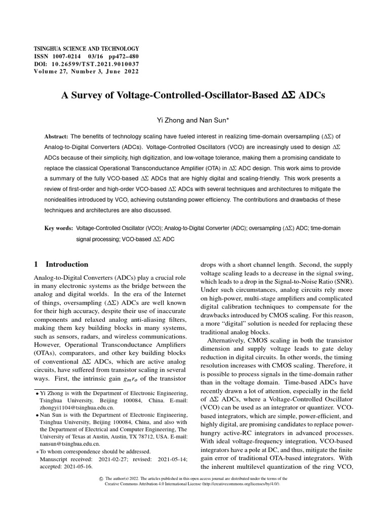 A Survey of Voltage-Controlled-Oscillator-Based Δ - Σ ADCs | PDF | Analog To Digital Converter ...