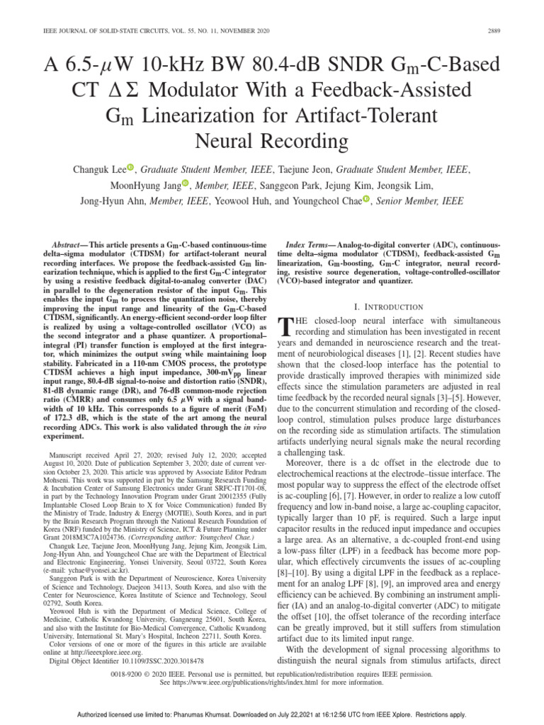 A 6.5-Uw 10-kHz BW 80.4-dB SNDR Gm-C-Based CT Modulator With A Feedback ...