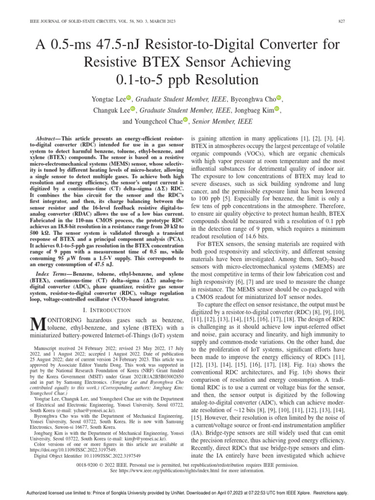 JSSC2023 A 0.5-Ms 47.5-NJ Resistor-To-Digital Converter For Resistive BTEX Sensor Achieving 0.1 ...