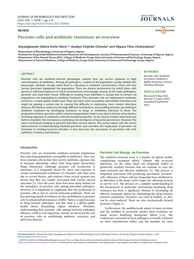 Persister Cells and Antibiotic Resistance An Overview | Download Free PDF | Antimicrobial ...
