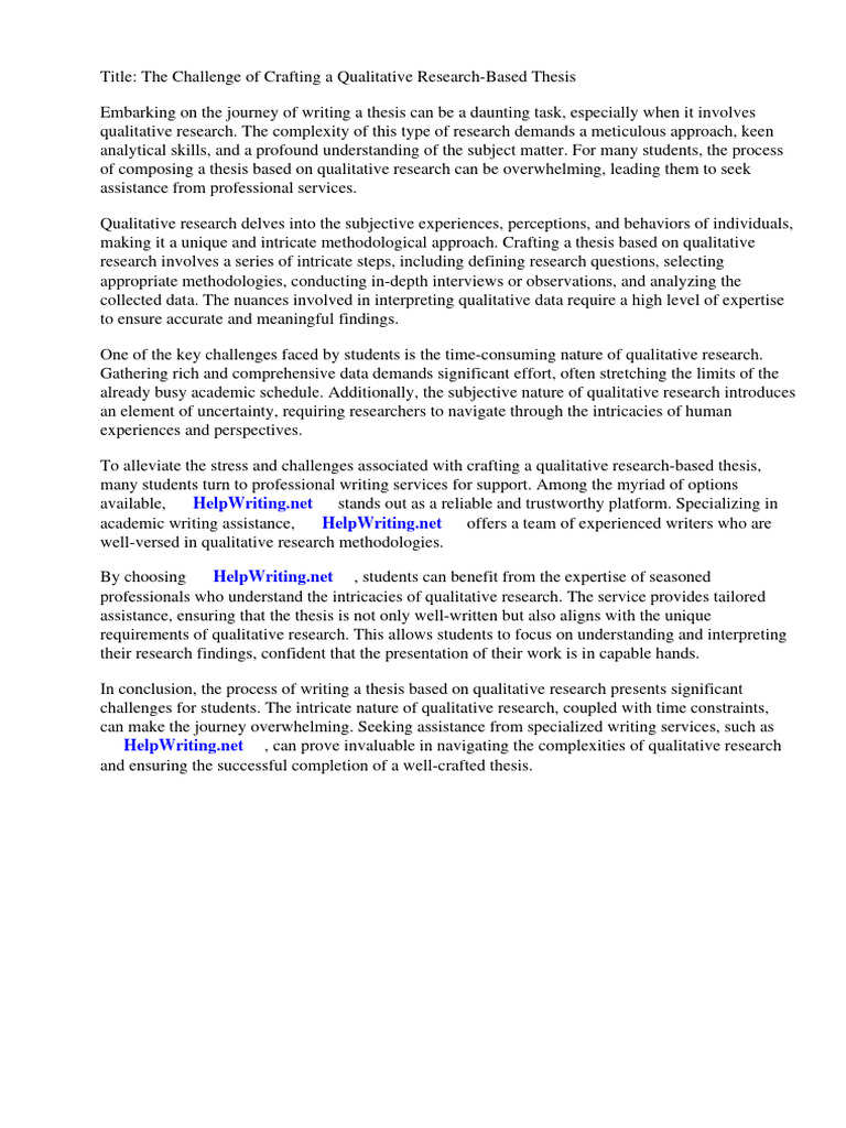 Thesis Based on Qualitative Research | PDF | Qualitative Research ...