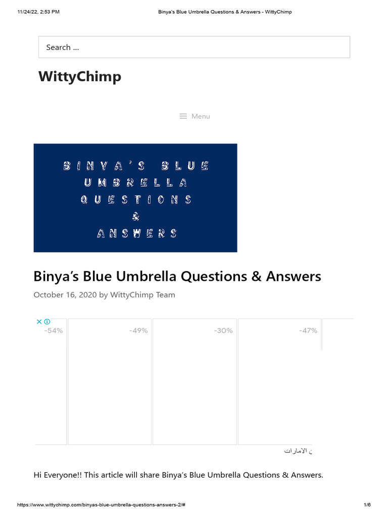Binya's Blue Umbrella Questions & Answers - WittyChimp | PDF