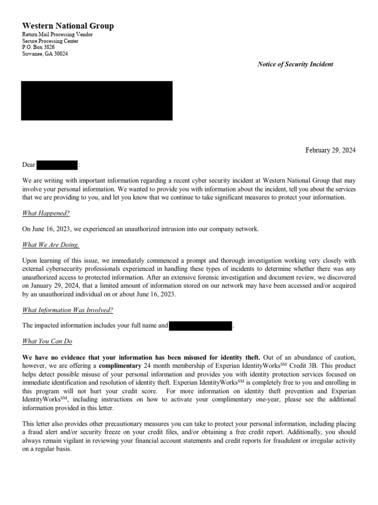 Notice Letter | PDF | Credit History | Identity Theft