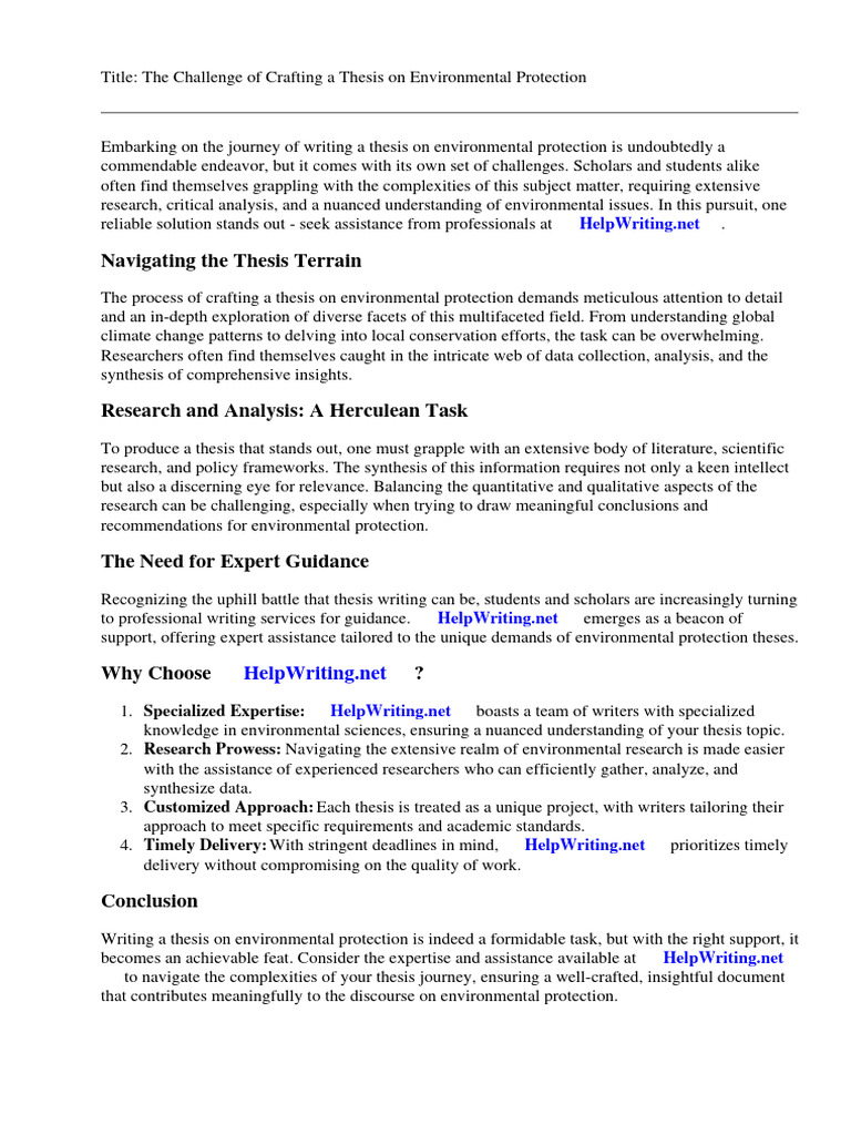 Thesis Environmental Protection | PDF | Natural Environment | Waste