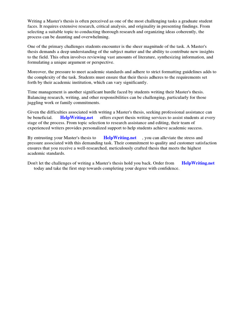 Writing A Masters Thesis | PDF