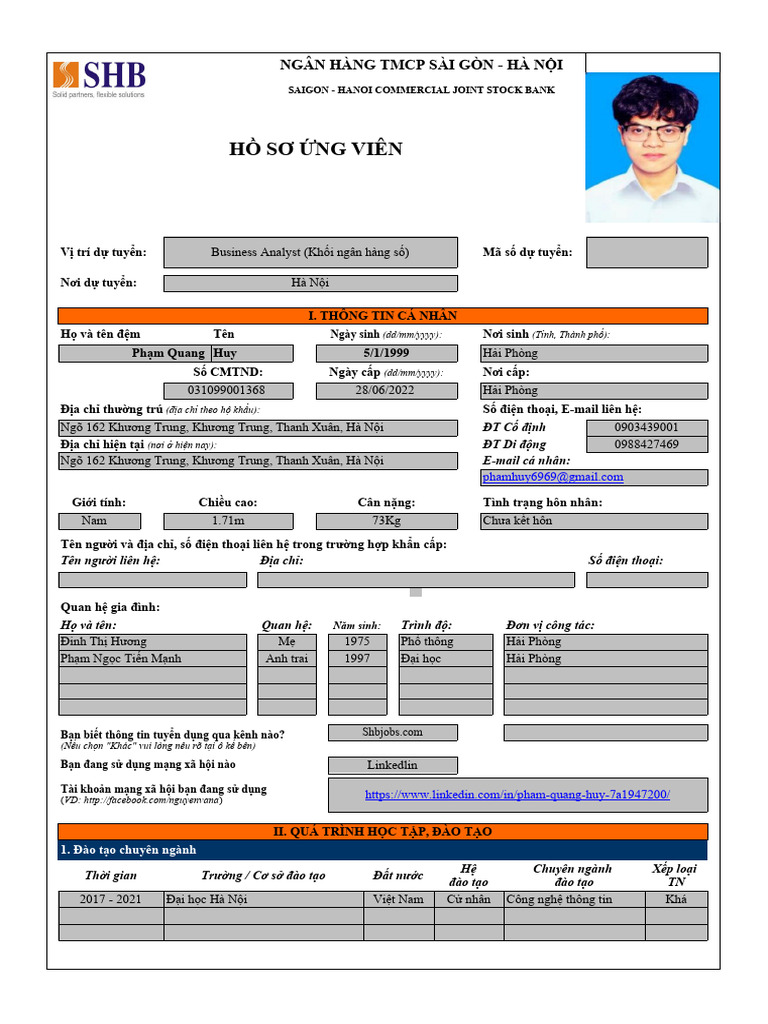 PhamQuangHuy CV SHB | PDF