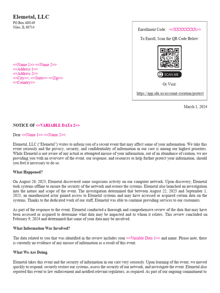 Notice of Data Event | PDF | Credit History | Credit Score