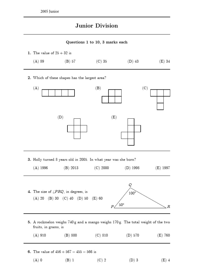 Amc Junior 2005 | PDF | Numbers | Area