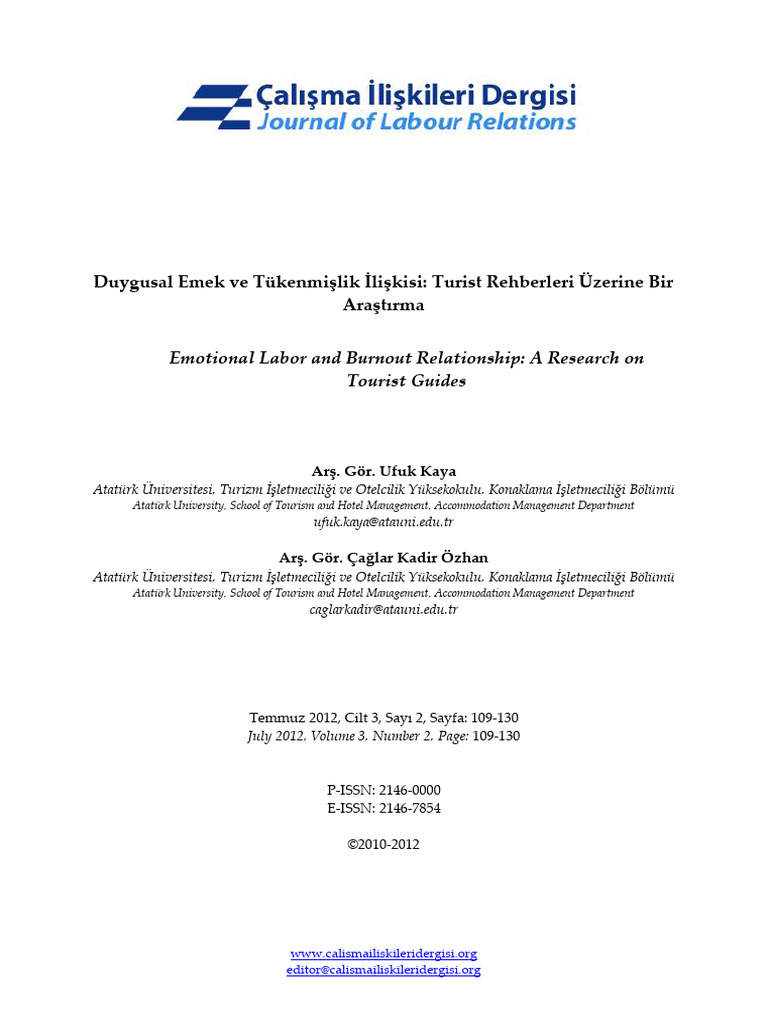 Duygusal Emek Ve T Kenmi Lik Li Kisi Turist Rehberleri Zerine Bir Ara T ...