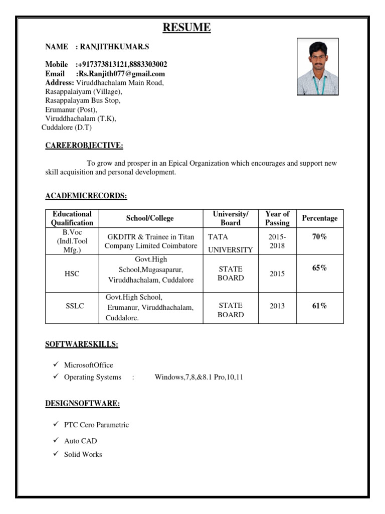 Ranjithkumar's Job Resume PDF | PDF | Secondary Sector Of The Economy | Industrial Engineering
