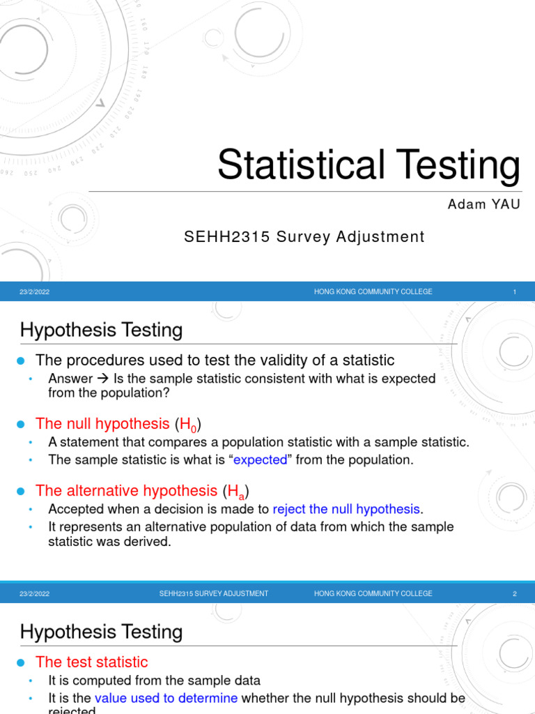L04 Statistical Testing Pdf Statistical Hypothesis Testing Type I And Type Ii Errors