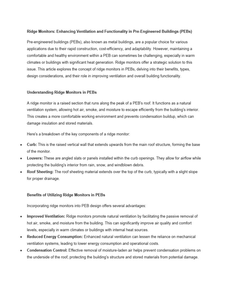 Ridge Monitor | PDF | Ventilation (Architecture) | Roof