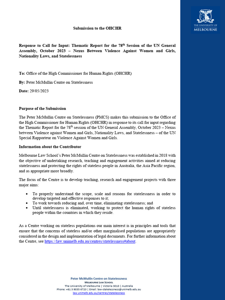 OHCHR Submission 29may2023 | PDF | Nationality | Refugee