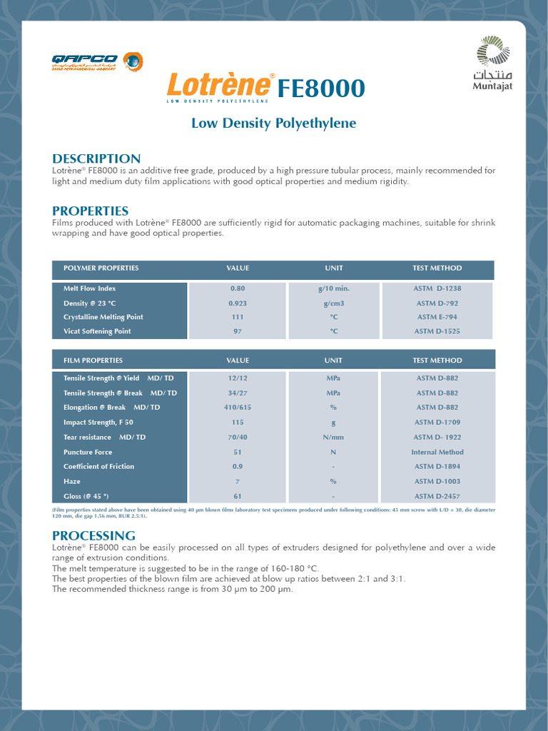 Lotrène FE8000 2014 04 16 | PDF | Polyethylene | Extrusion