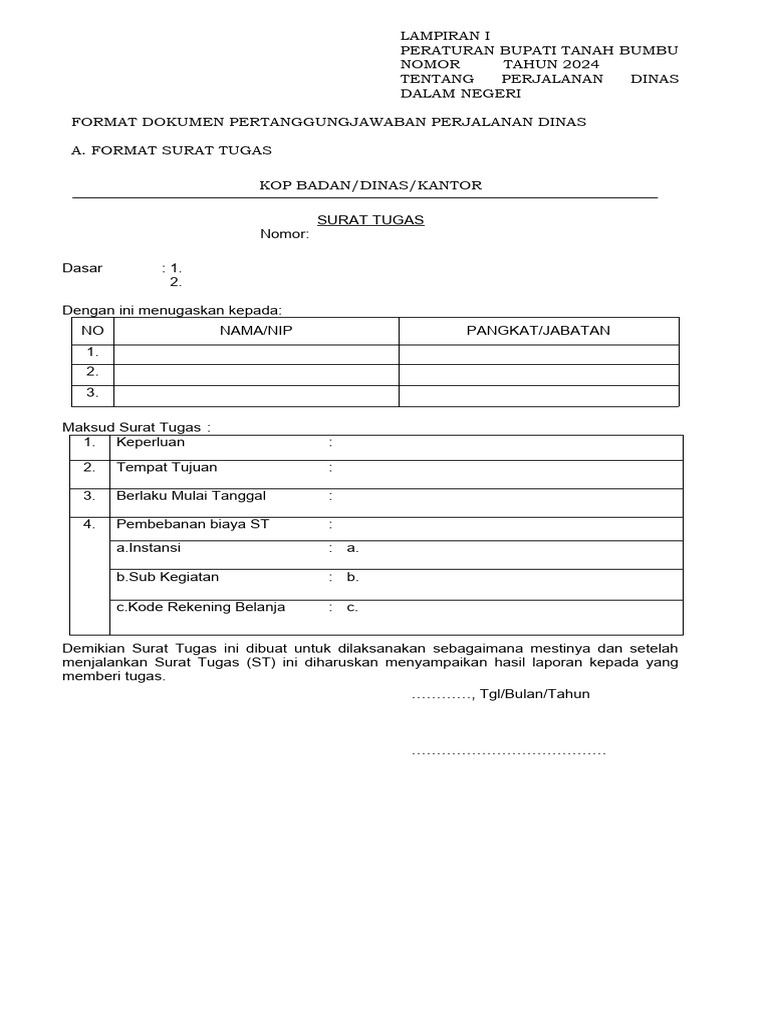 Format Lampiran Perbup SPD 2024 | PDF