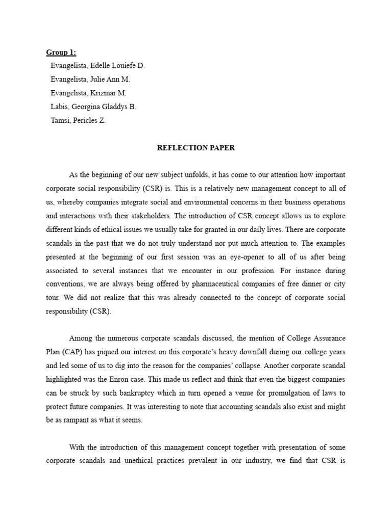 Reflection 1 | PDF | Corporate Social Responsibility | Business