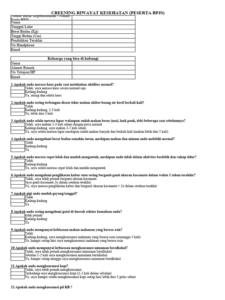Lembar SCREENING Peserta Bpjs | PDF | Gaya Hidup