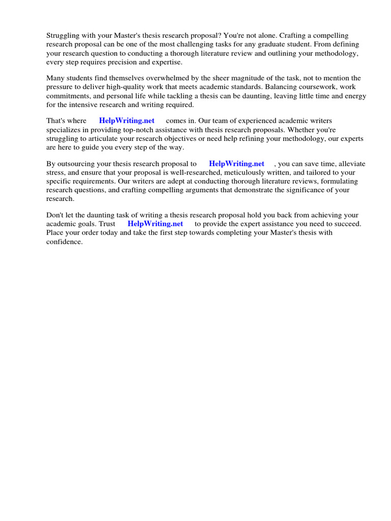 Sample of Research Proposal for Masters Thesis | PDF