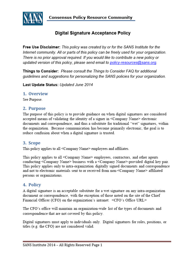 Digital Signature Policy Guide | PDF