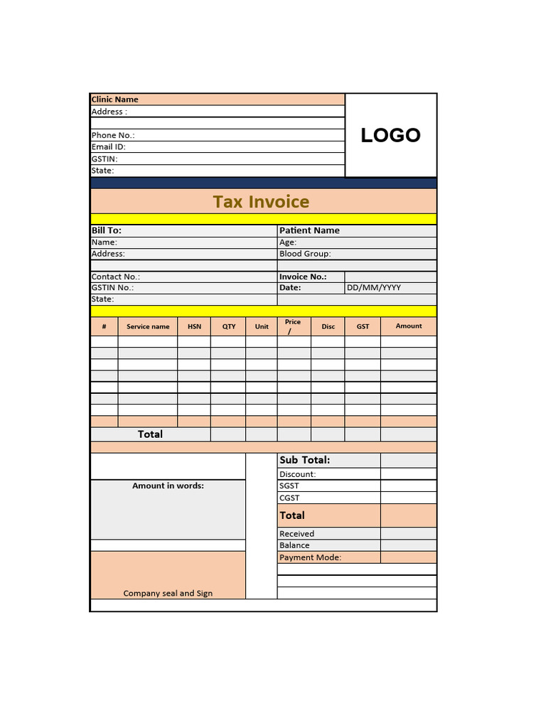 Medical Clinic Invoice Template | PDF