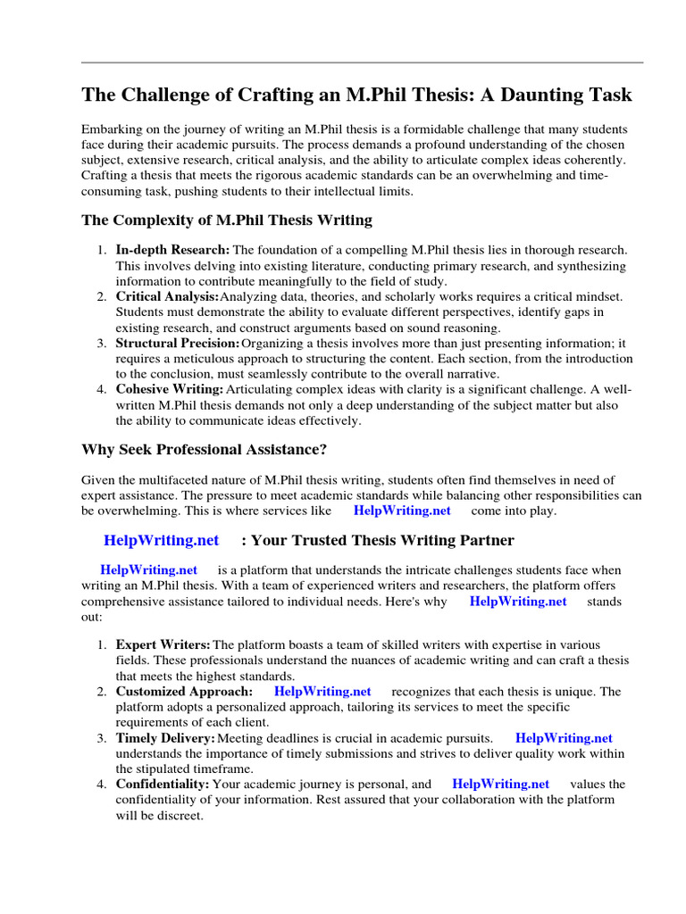 M.phil Thesis Sample | PDF | Lymphatic System | Critical Thinking