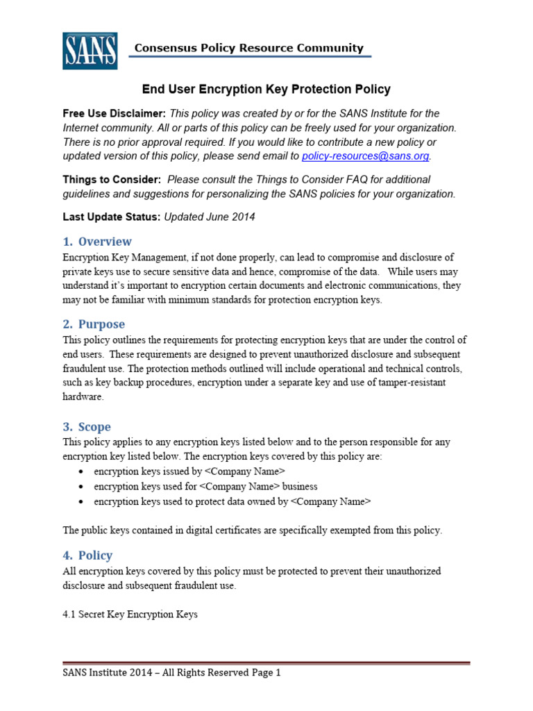End User Encryption Key Protection Policy | PDF | Public Key ...