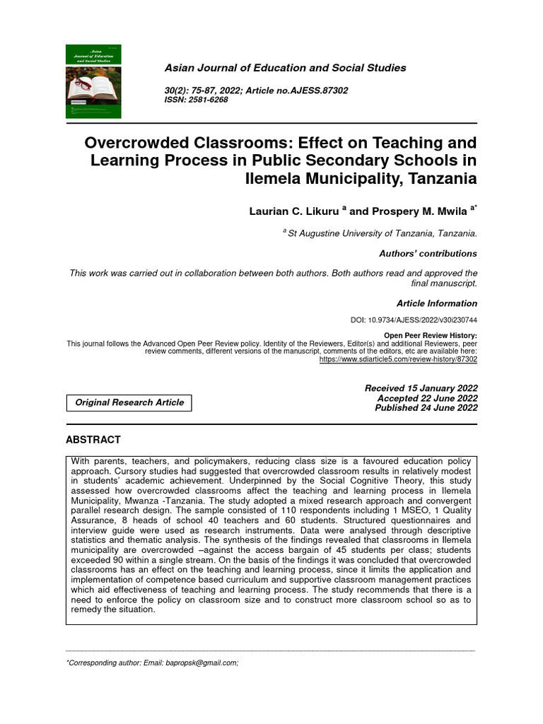 Overcrowded Classrooms Effect On Teachin | PDF