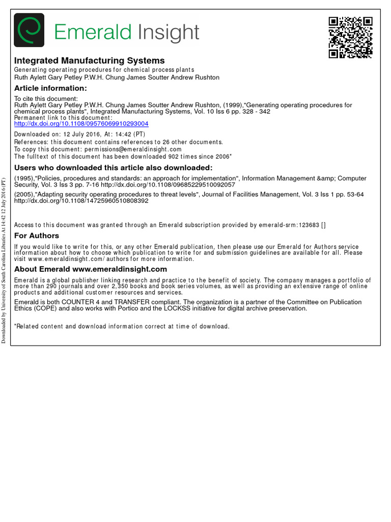 Generating Operating Procedures For Chemical Process Plants Pdf
