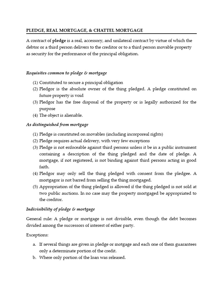 Credit Transactions - Quick Notes | PDF | Mortgage Law | Business