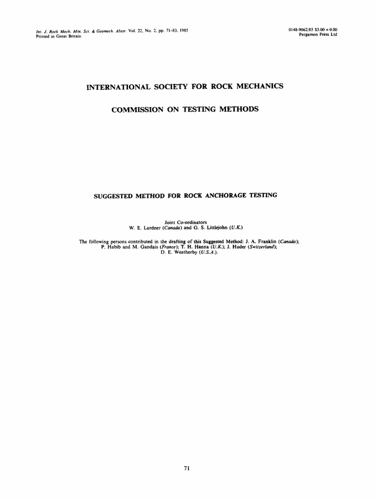 ISRM Rock Anchorage Test | PDF