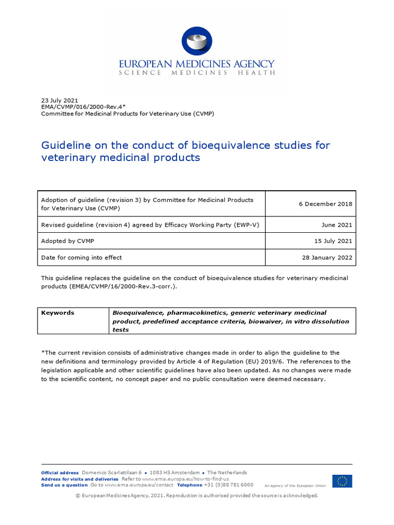 Guideline Conduct Bioequivalence Studies Veterinary Medicinal Products ... Guideline Conduct Bioequivalence Studies Veterinary Medicinal Products ...