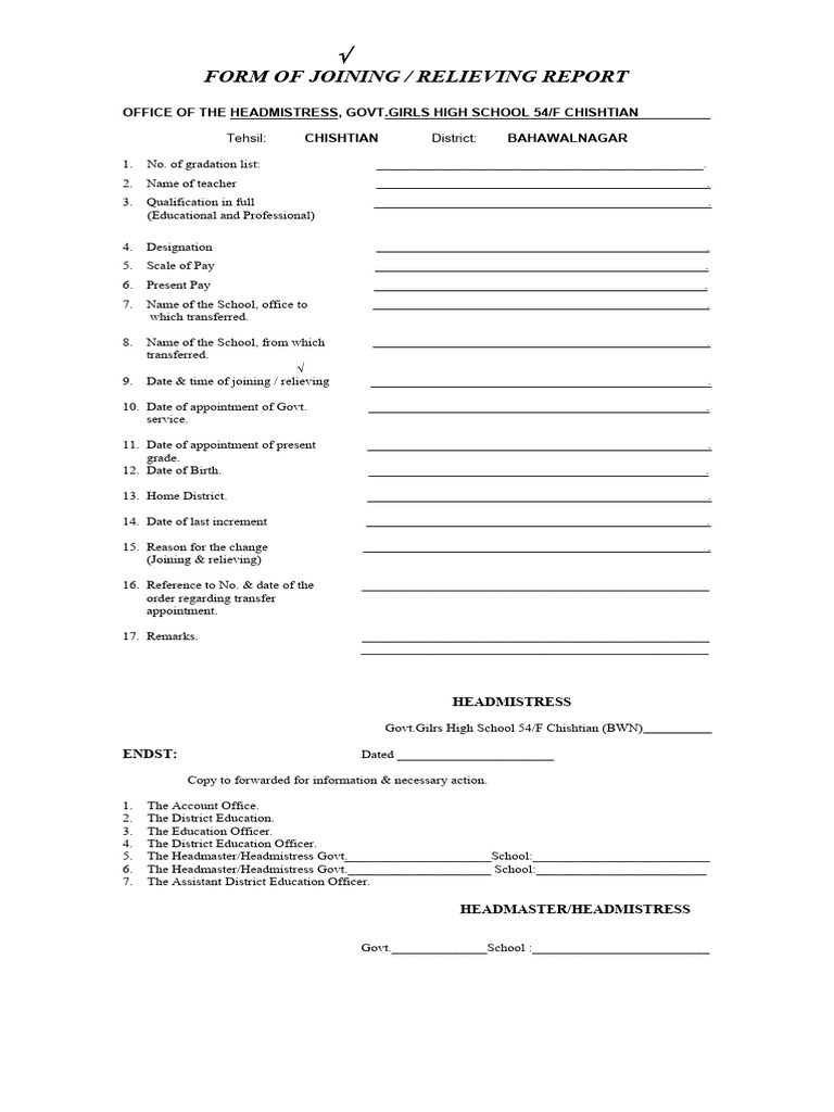Joining/Relieving Report for Teachers | PDF