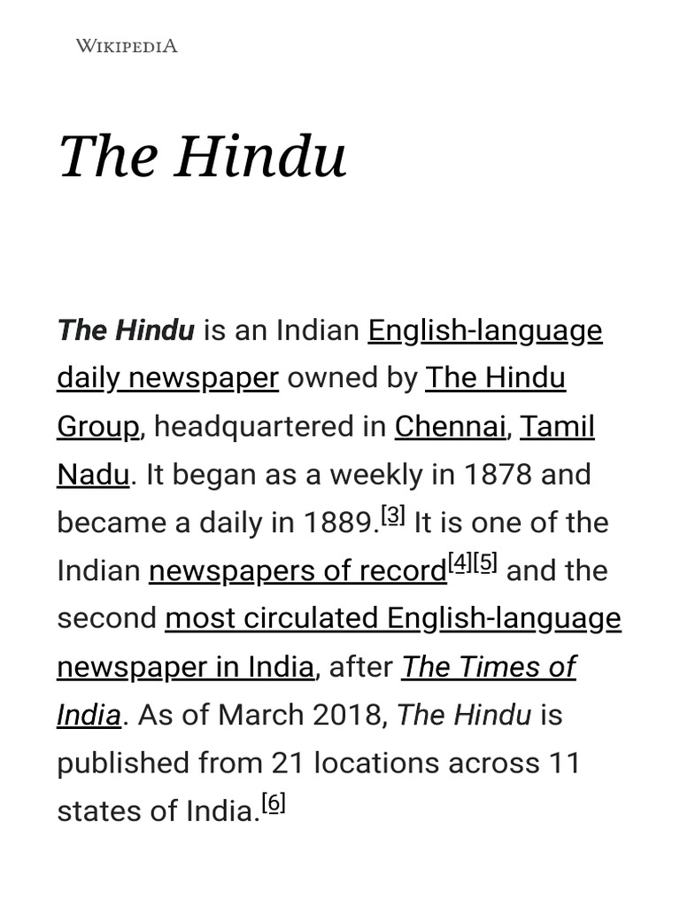 The Hindu - Wikipedia | PDF