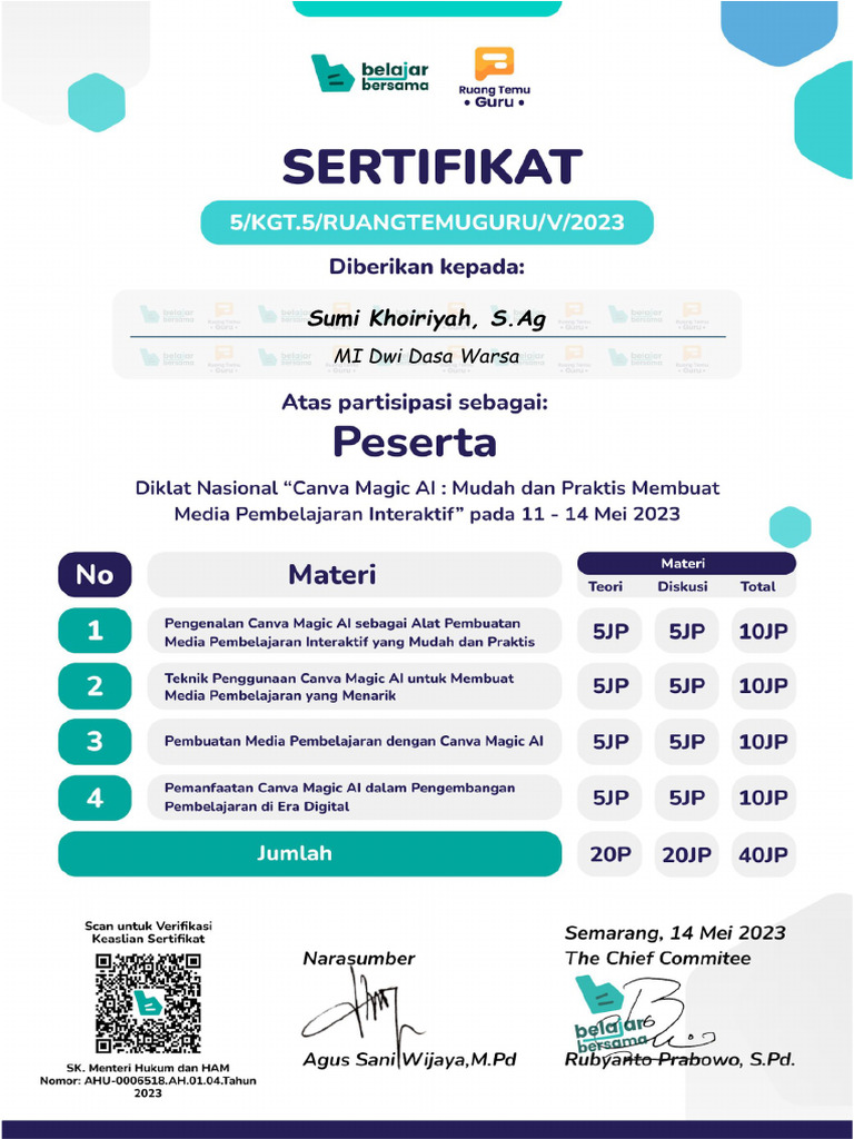 Sertifikat - SUMI KH 5 | PDF