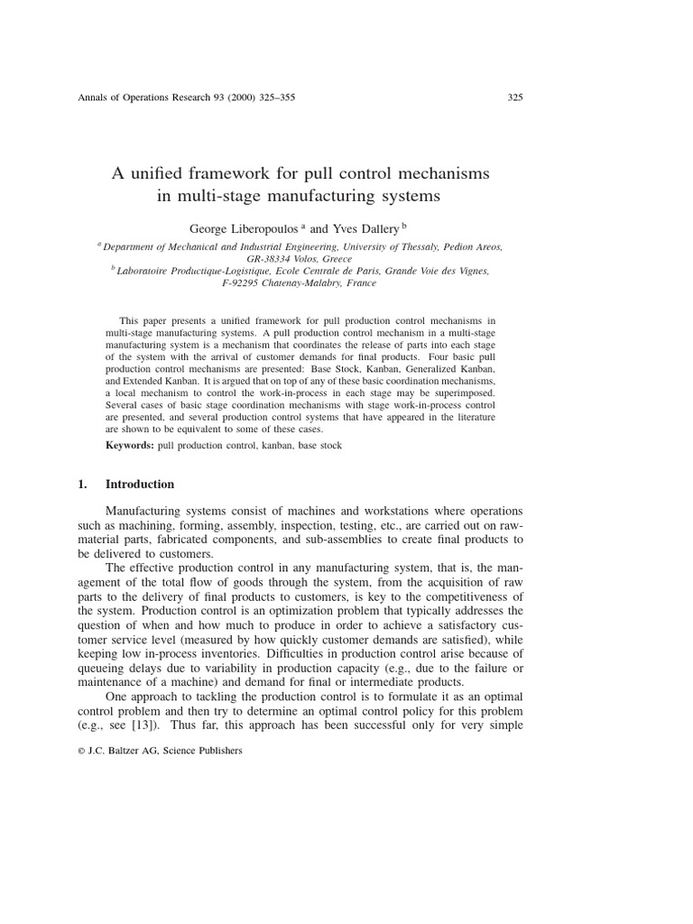A Unified Framework For Pull Control Mechanisms in Multi-Stage Manufacturing Systems | PDF ...