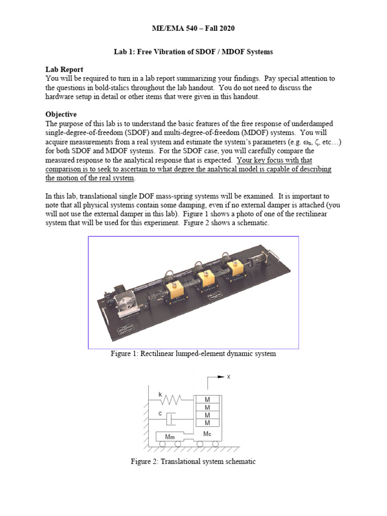 Lab01 Free Vibration SDOF-MDOF - v2020 | PDF