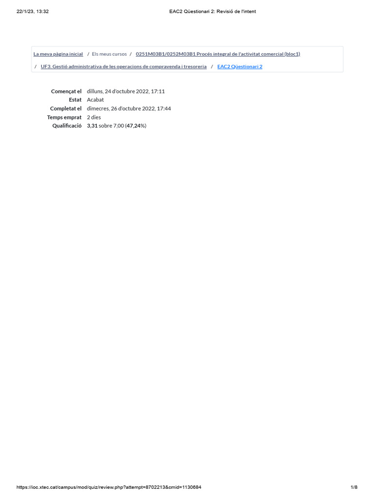 EAC2 Qüestionari 2 GESTIO ADMINISTRATIVA DE OPERACIONS DE COMPRAVENDA I TRESORERIA | PDF