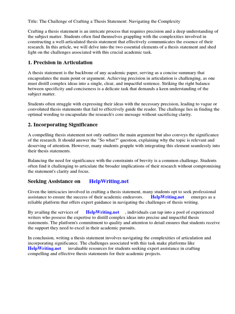 Two Elements of A Thesis Statement | PDF | Essays | Thesis