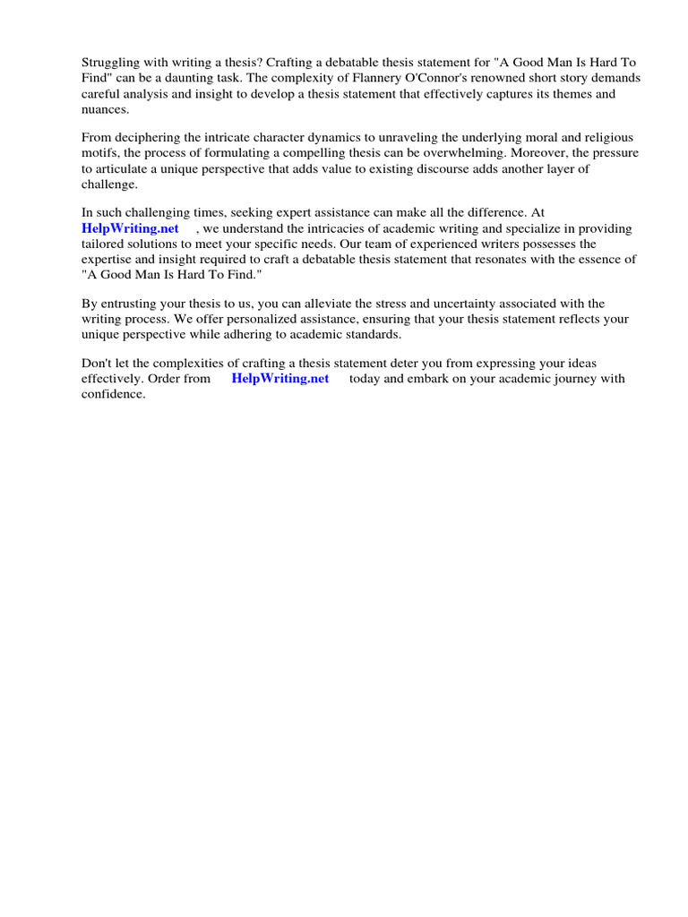 Debatable Thesis Statement For A Good Man Is Hard To Find | PDF ...