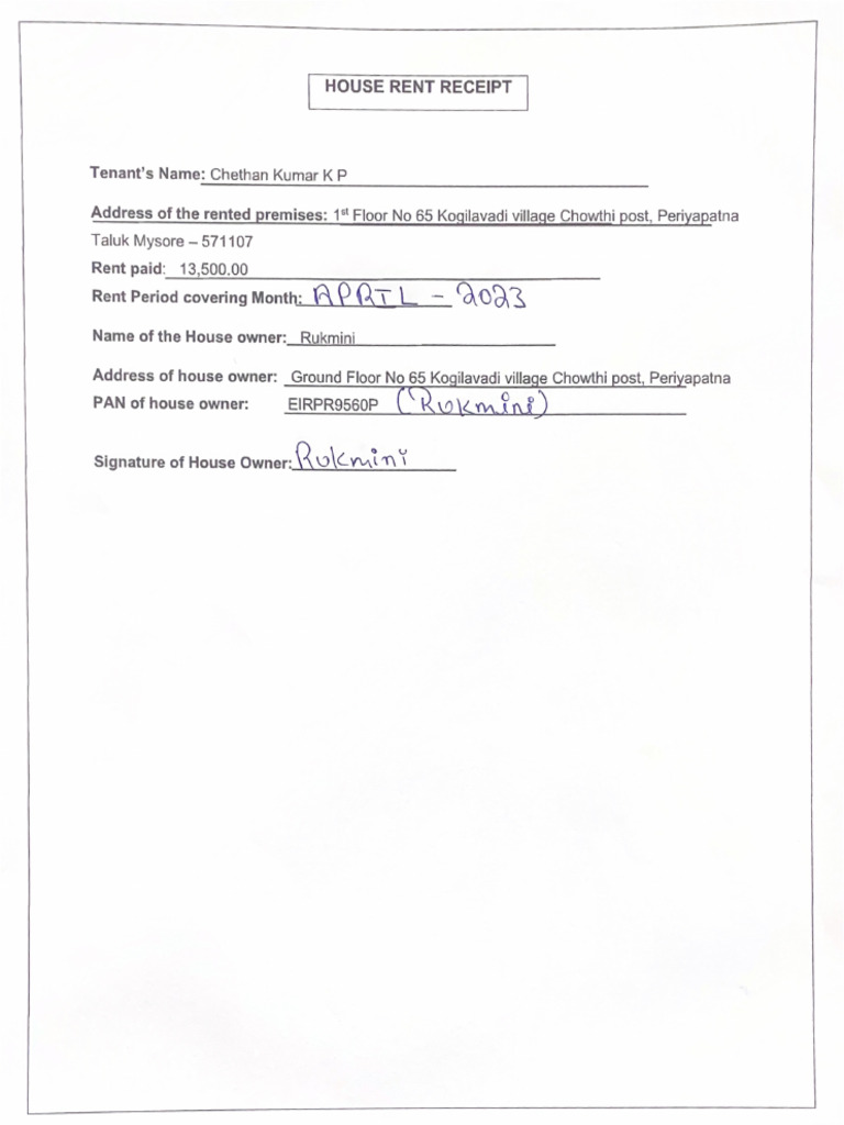 Rent Receipt 2023 | PDF
