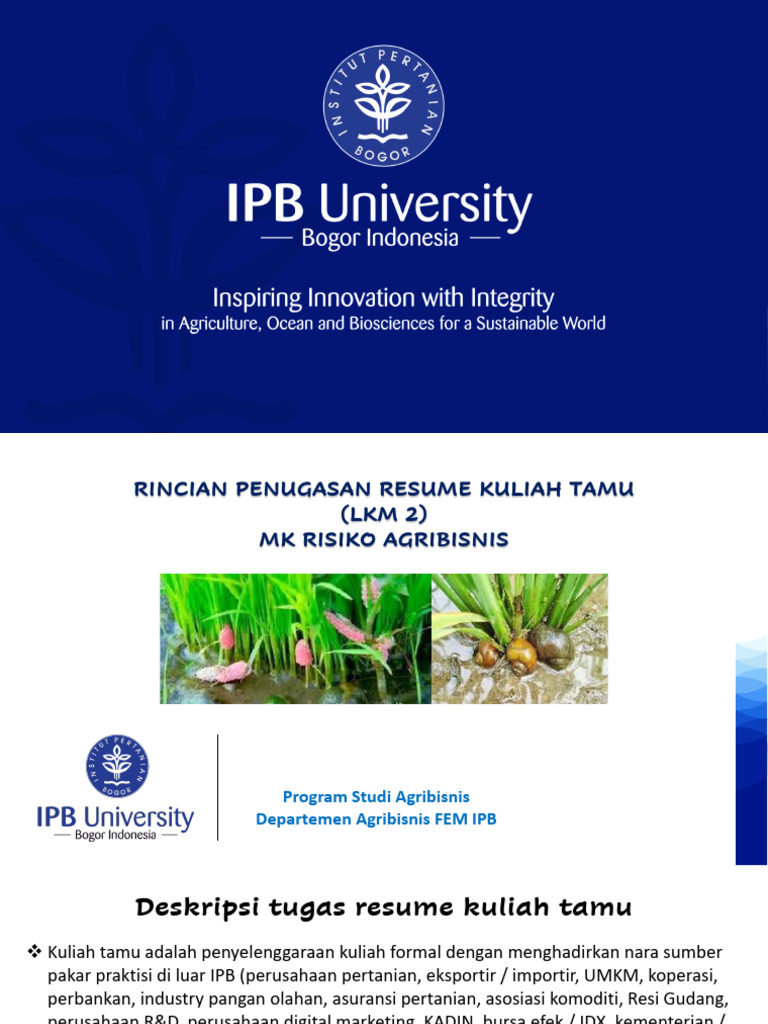 Kuliah Tamu Risiko Agribisnis IPB | PDF
